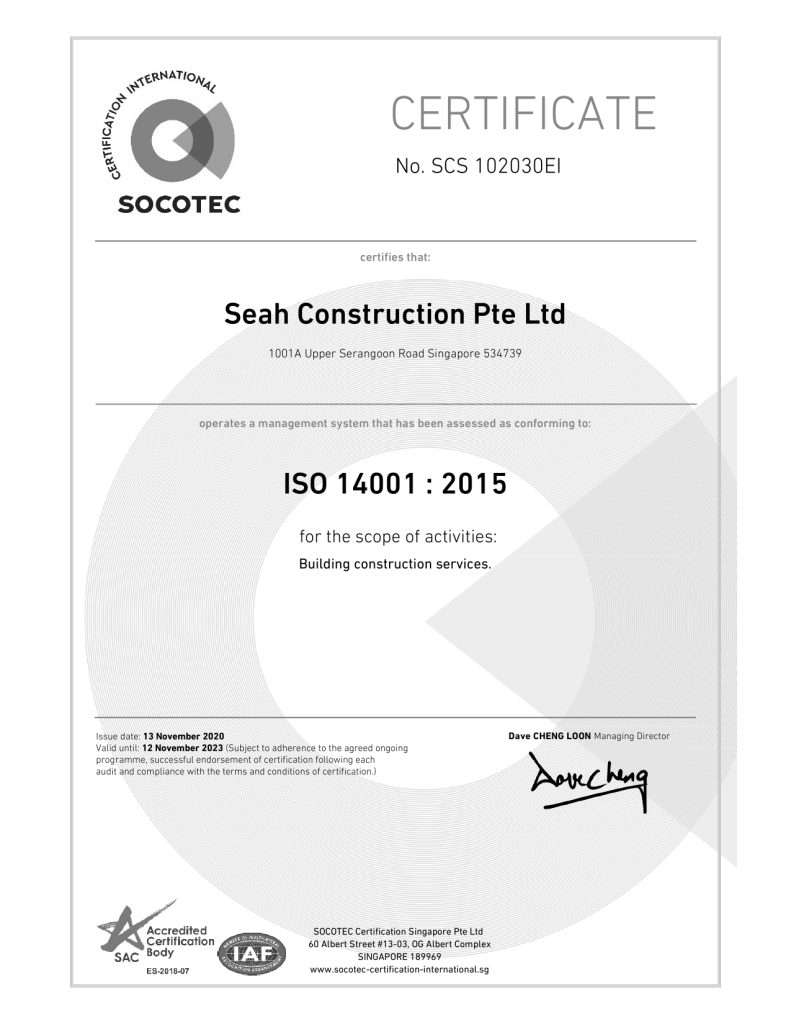 Accreditation – Seah Construction PTE LTD